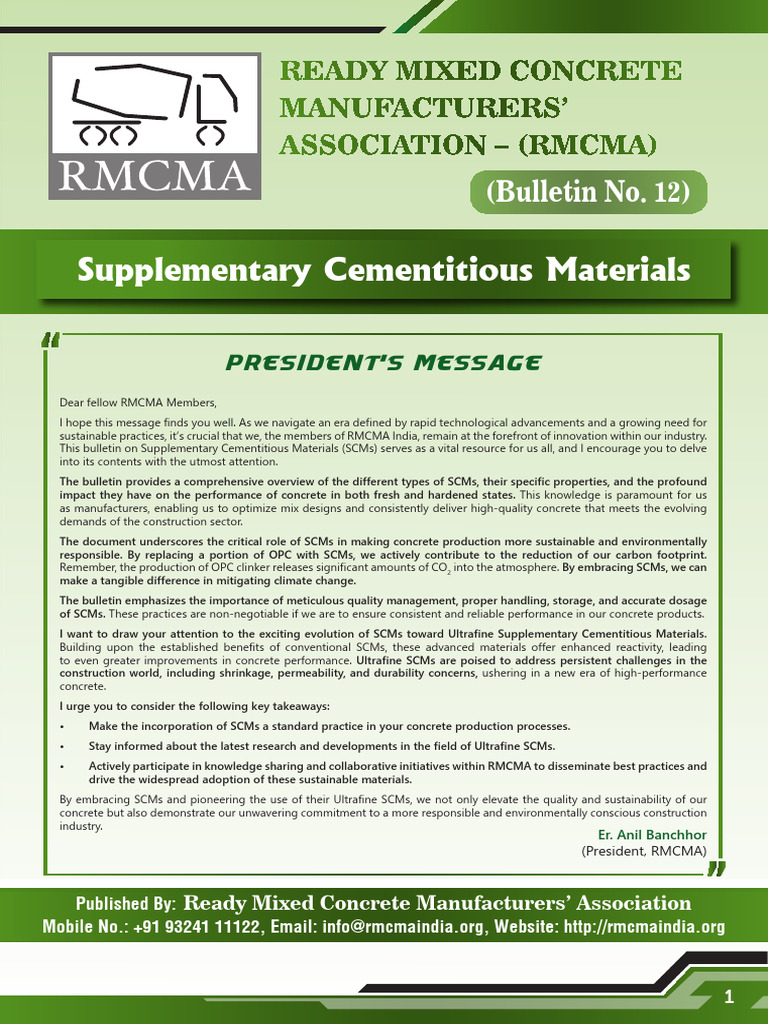 RMCMA Bulletin No. 12 - Supplementary Cementitious Materials | PDF | Concrete | Cement