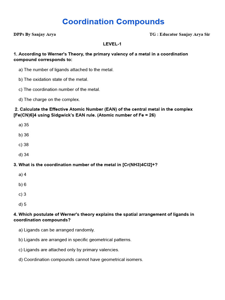 Coordination CompoundsDPP 3 | PDF | Coordination Complex | Ligand