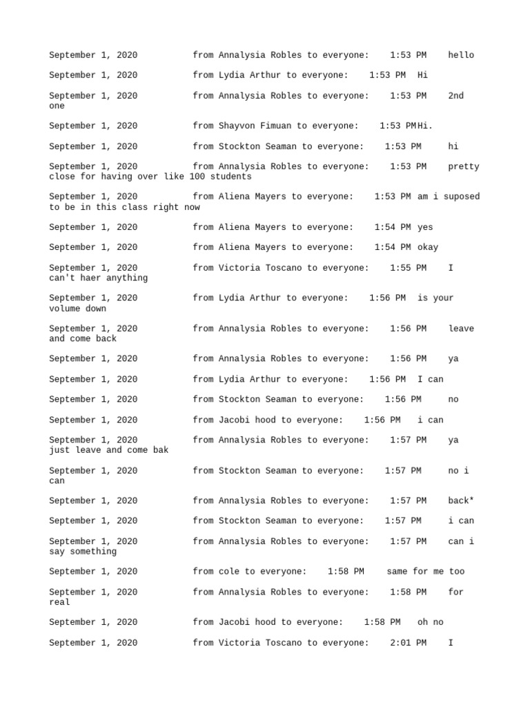 Student Chat Log from September 2020 | PDF