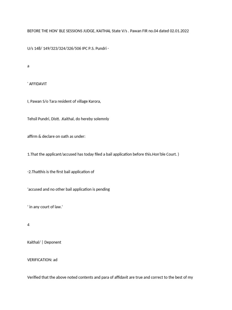 Bail Application Affidavit | PDF