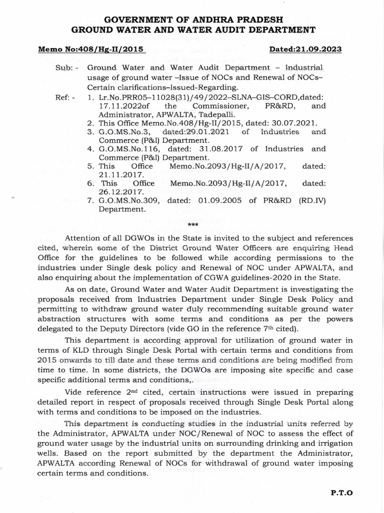Industrial Usage of GW - Issued of NOCs & Renewal of NOCs - Certain Clarifications - Issued ...