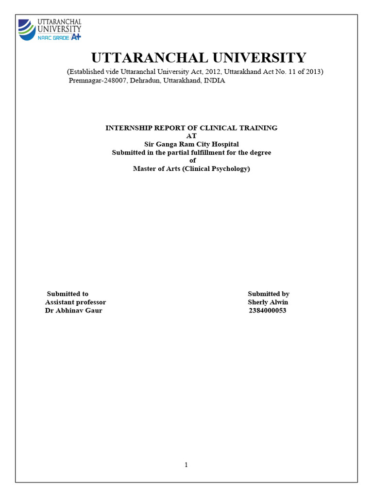 Sherly Internship Report | PDF | Psychotherapy | Major Depressive Disorder