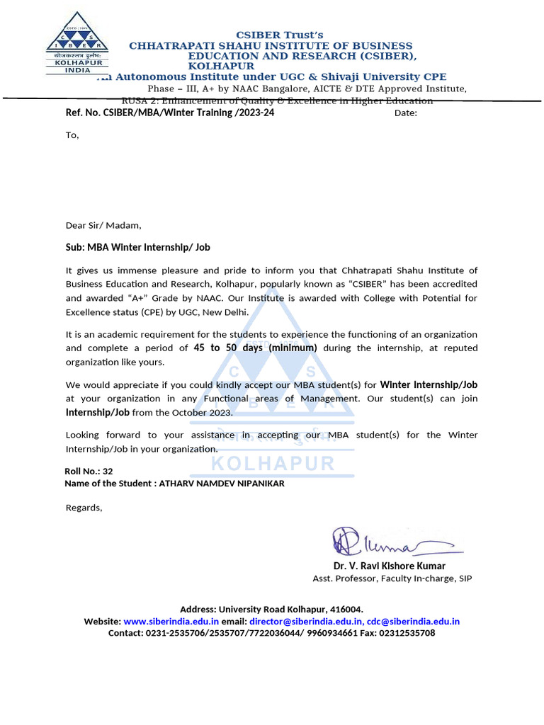 SIP - Letter 2023 | PDF