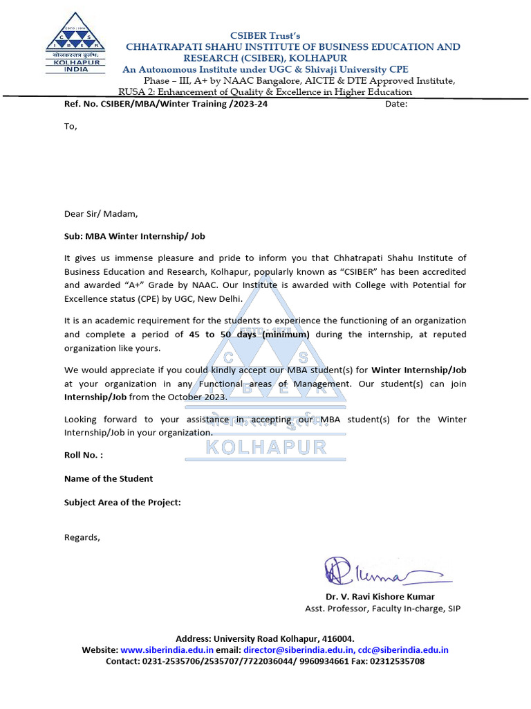 SIP - Letter 2023 | PDF