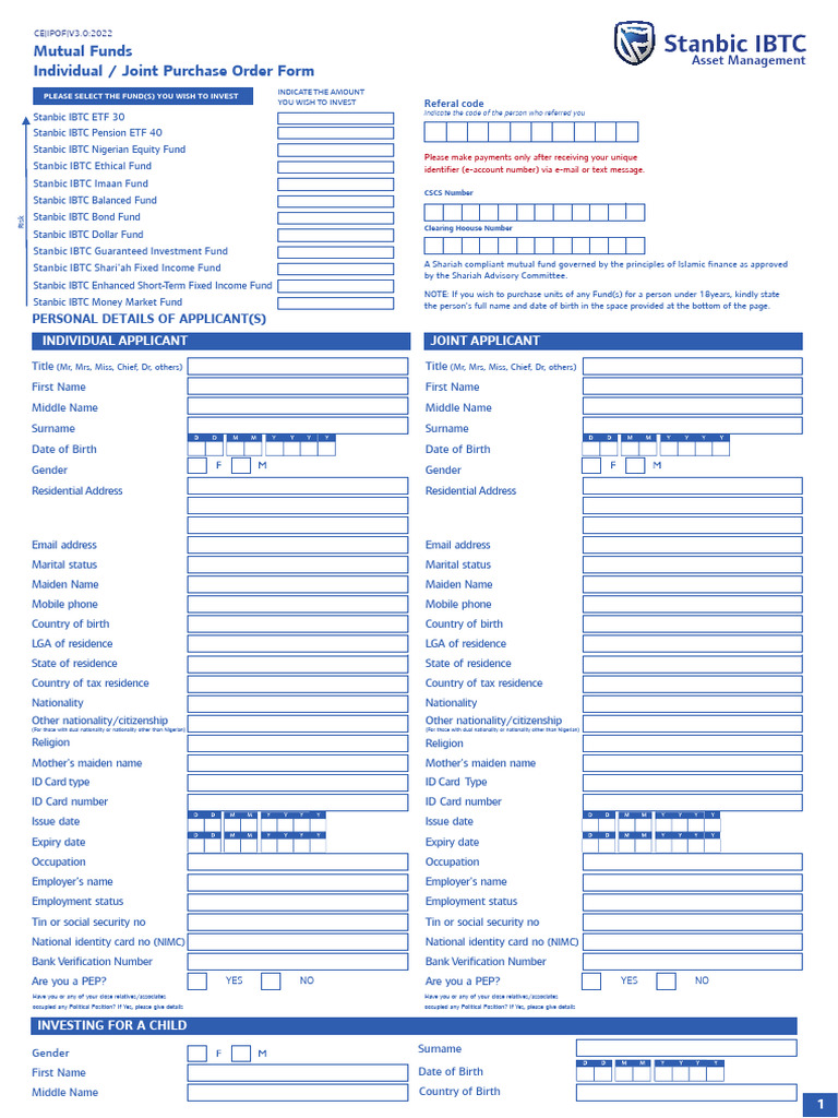 Stanbic IBTC Mutual Fund Purchase Form | PDF | Exchange Traded Fund | Islamic Banking And Finance