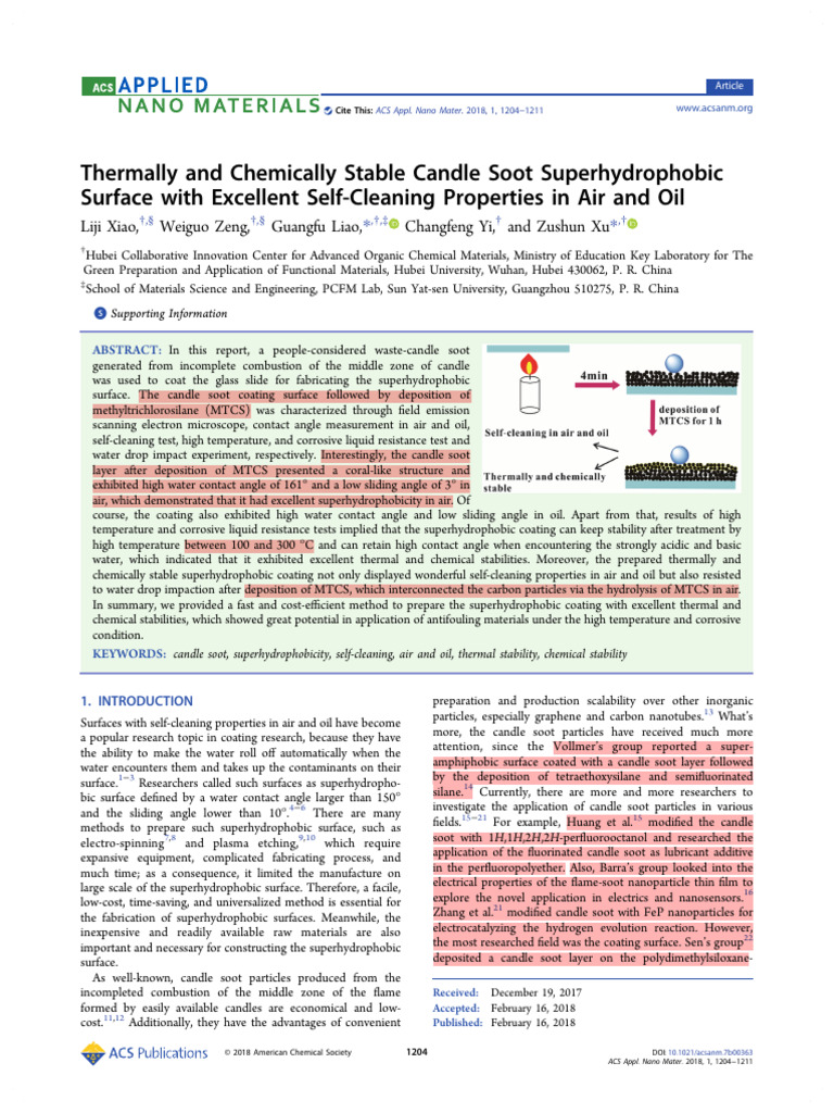 Superhydrophobic Candle Soot Coating | PDF | Hydrophobe | Chemistry