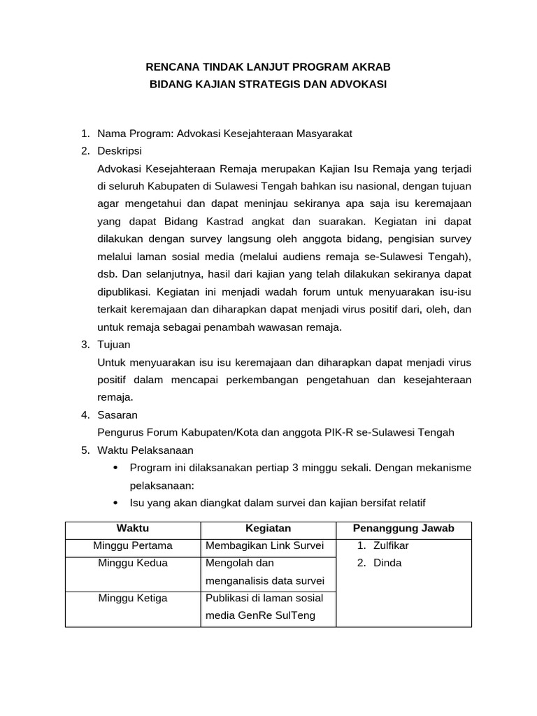 Rencana Tindak Lanjut Akrab | PDF