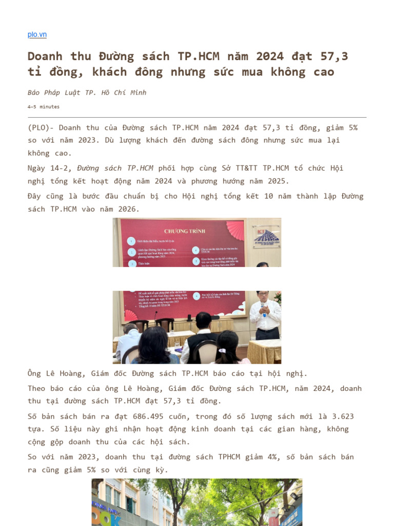 Doanh Thu NG Sách TP - HCM N M 2024 T 57,3 T NG, Khách Ông NH Ngs C Mua Không Cao | PDF