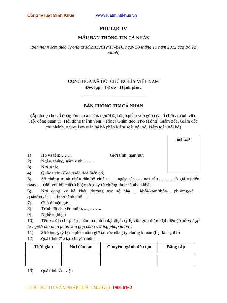 Mau Ban Thong Tin Ca Nhan | PDF