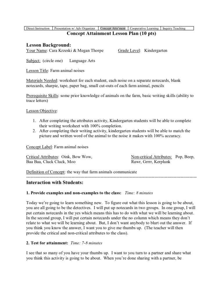 Concept Attainment Lesson Plan | PDF | Lesson Plan | Epistemology