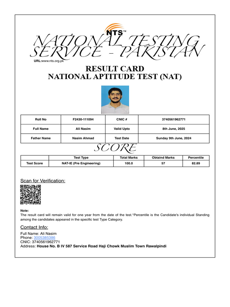 NTS - (NAT) Result Card | PDF
