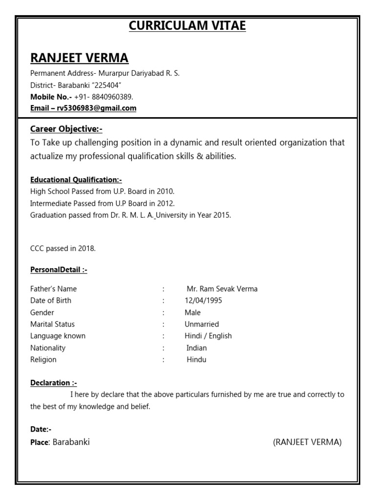 Ranjeet Verma's CV | PDF