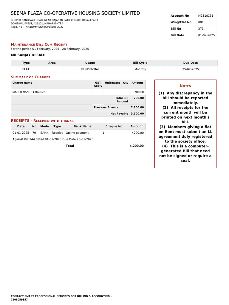 SEEMA PLAZA CO-OPERATIVE HOUSING SOCIETY LIMITED - Invoice Register ...