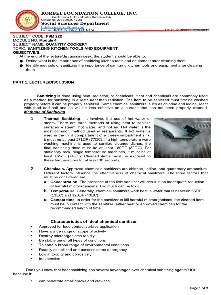 Sanitizing Kitchen Tools Equipment Guide Pdf Disinfectant
