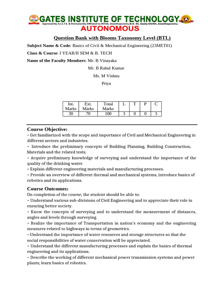 Bcme Question Bank 2024-2025 | PDF | Surveying | Concrete