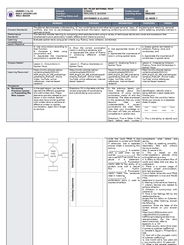Melc DLL Eng 10 Week 7 q1 Done | PDF | Question | Sentence (Linguistics)