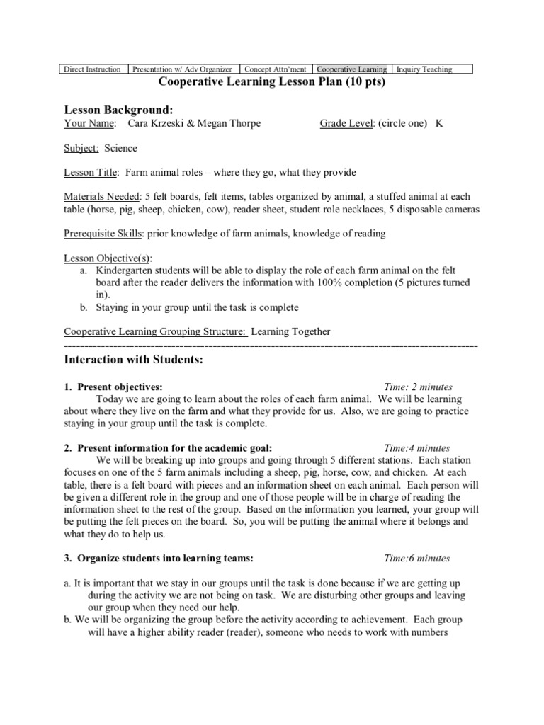 Cooperative Learning Lesson Plan | PDF