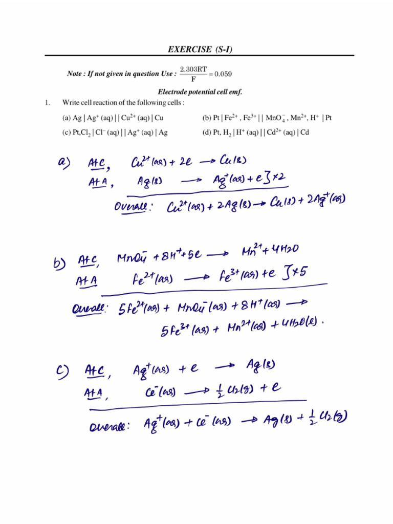 Electrochemistry Solution Leader - VK Sir | PDF | Redox | Electrode