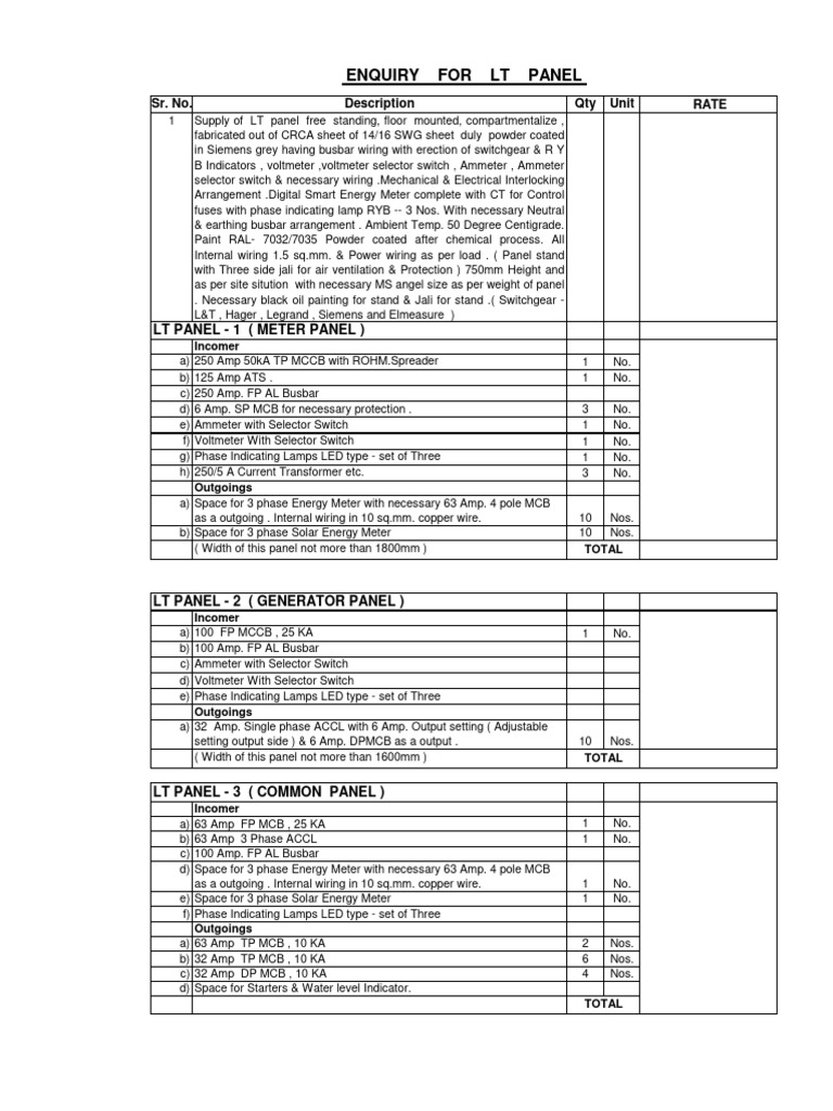Revised Enquiry - Panel | PDF | Electromagnetism | Power Engineering