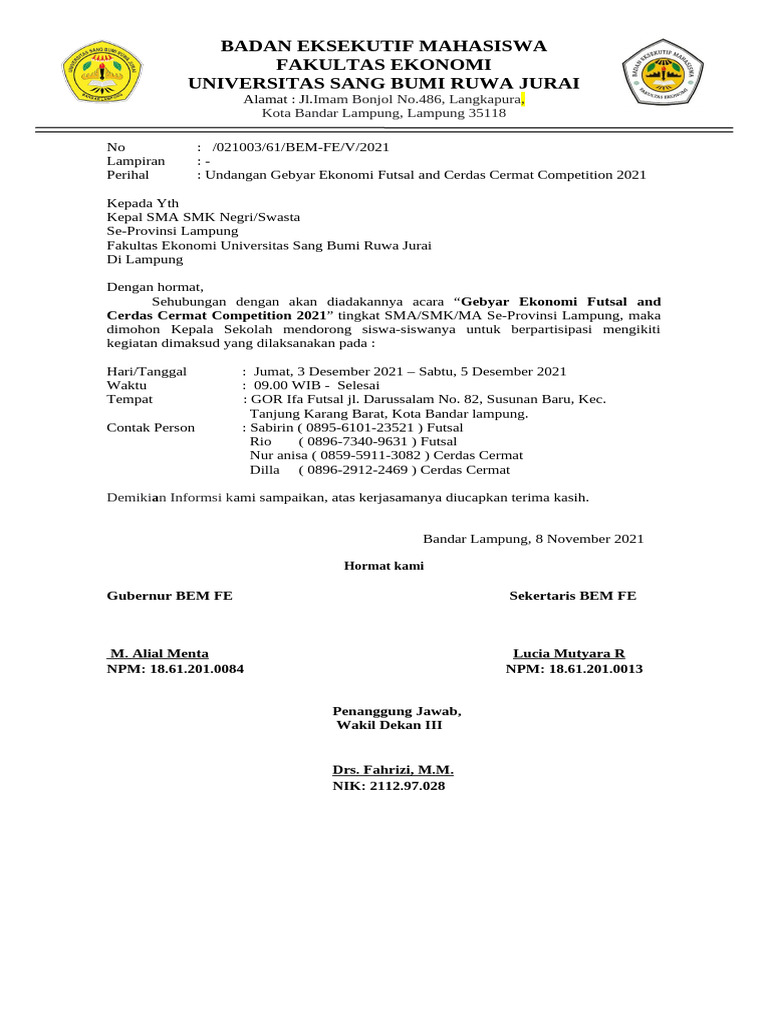 SURAT undangan futsal | PDF