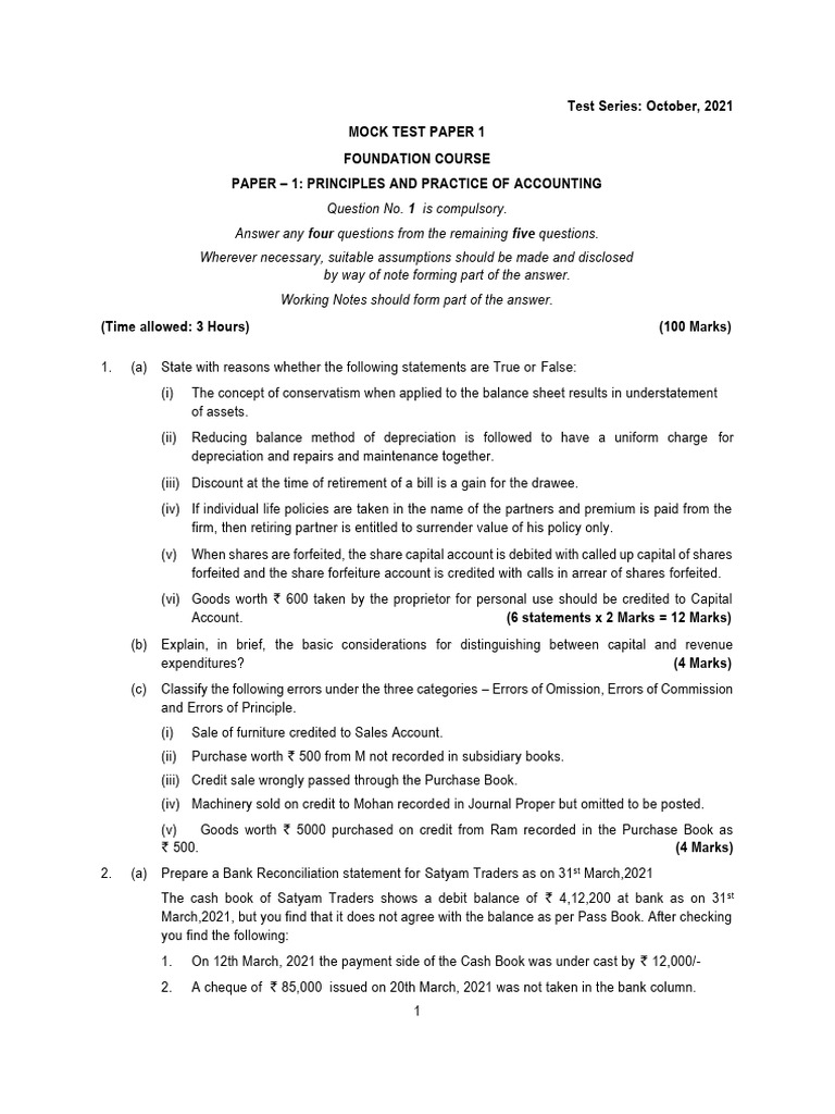 CA Foundation Accounts MTP Dec - 2021 | PDF | Cheque | Banks