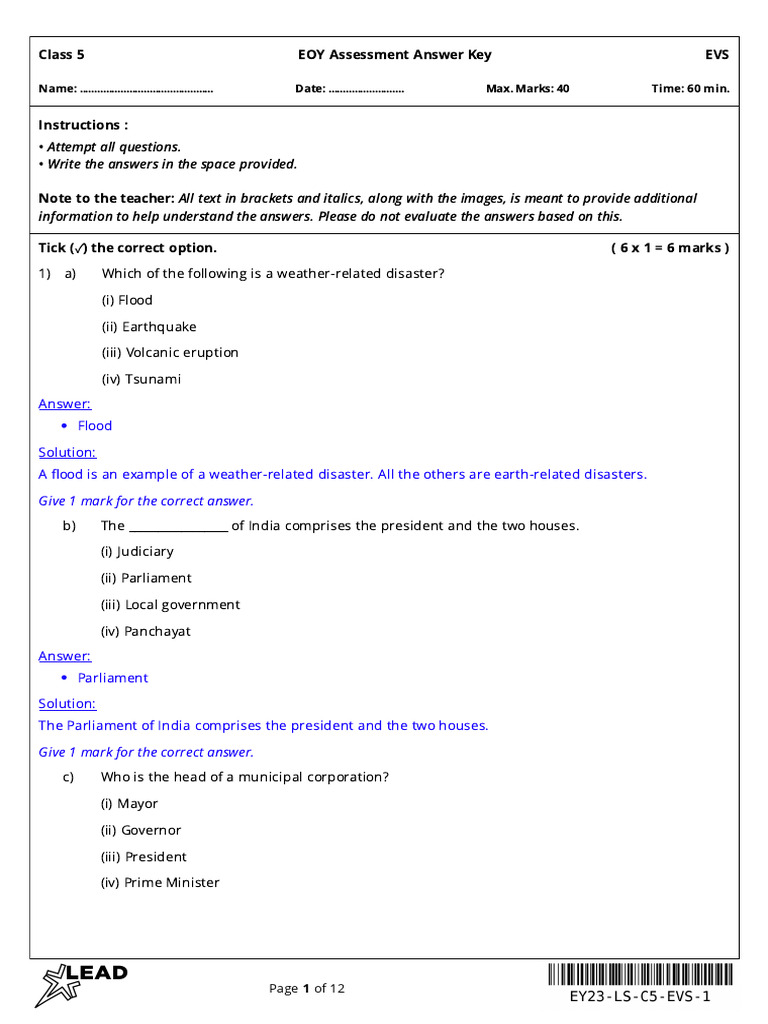 AK - EOY 5 Assessment | PDF | Earth | Natural Disasters