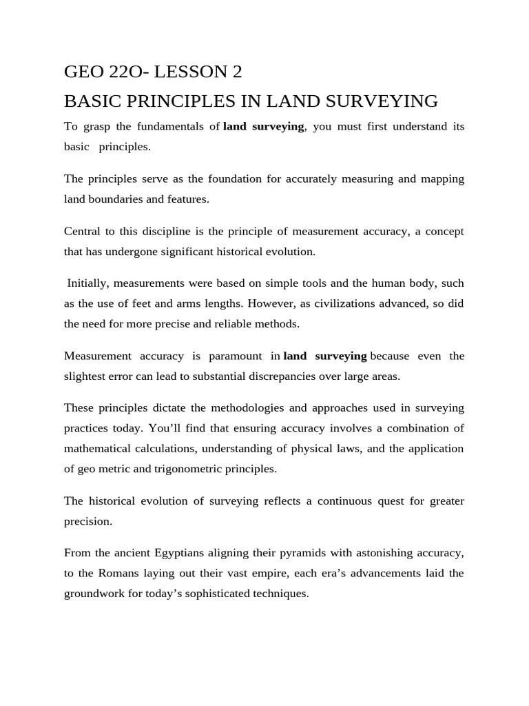 GEO 22O-Bsic Principles of Land Surveying | PDF | Observational Error ...