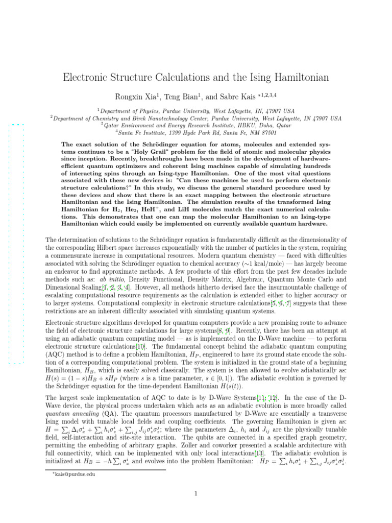 Electronic Structure Calculations and The Ising Hamiltonian (XBK) | PDF | Quantum Chemistry ...