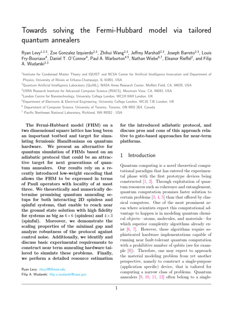 Fermi-Hubbard Via Tailored Quantum Annealers | PDF | Quantum Computing | Applied And ...