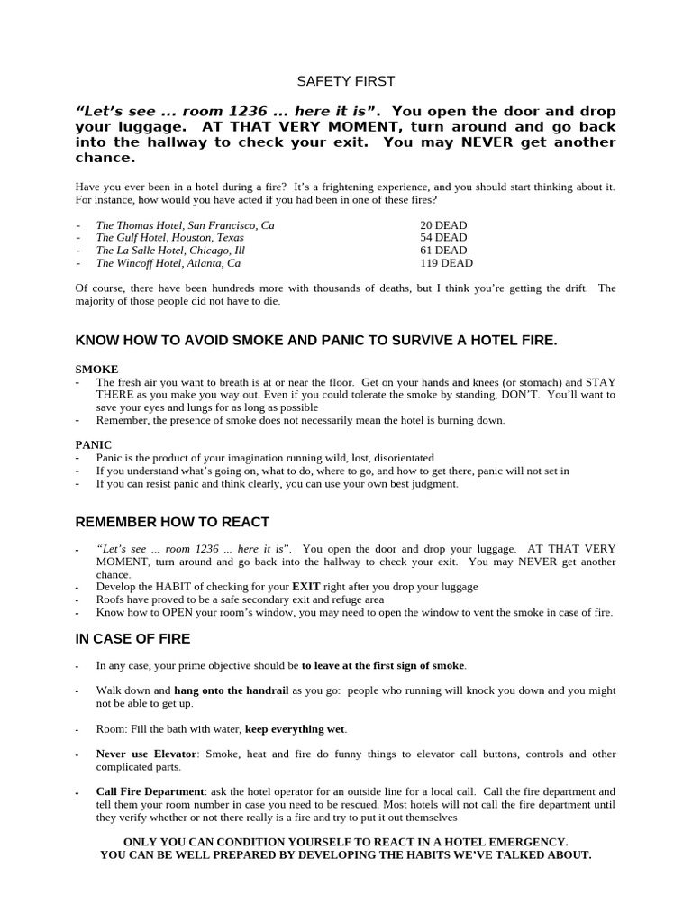 SAFETY in Hotels Summary | PDF