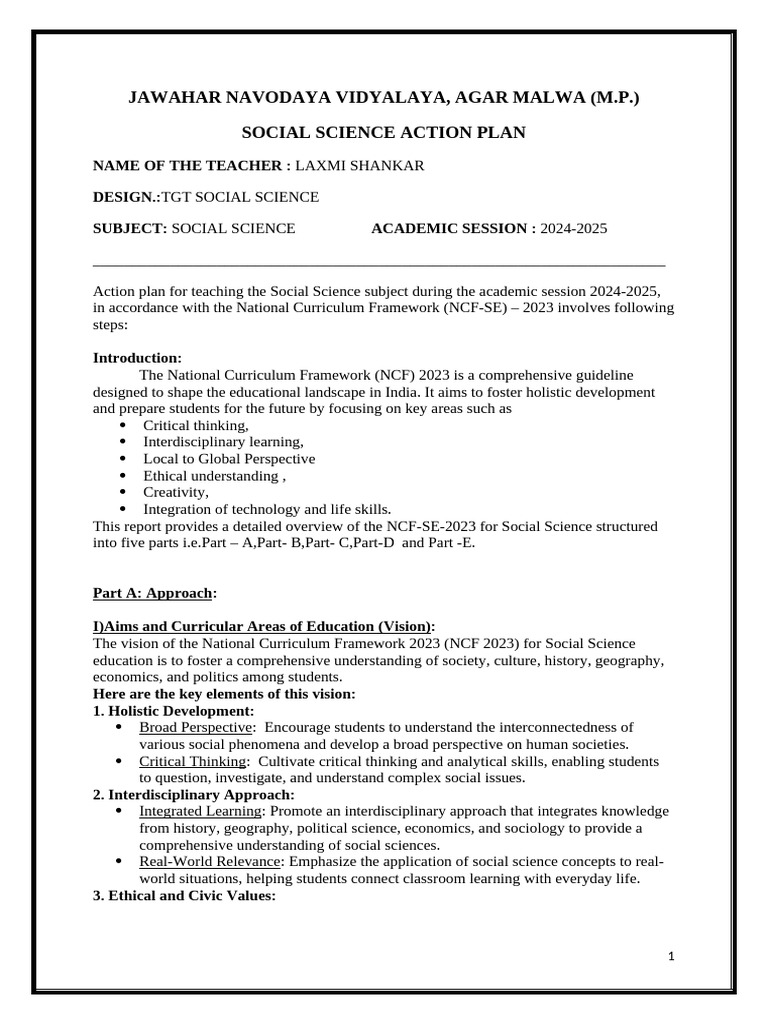 SST NCF ACTION PLAN | PDF | Educational Assessment | Differentiated ...
