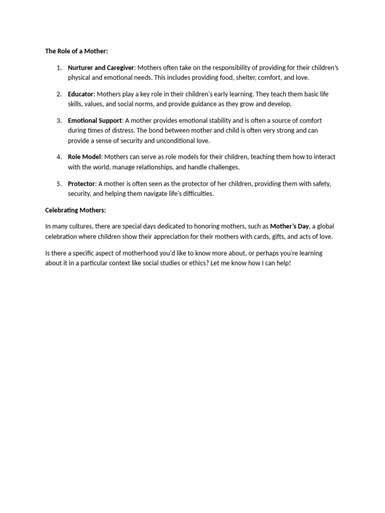 The Role and Impact of Mothers | PDF