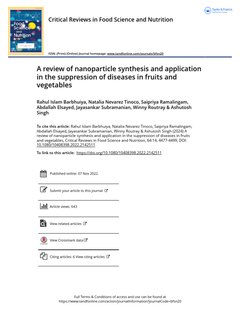 A Review of Nanoparticle Synthesis and Application in the Suppression of Diseases in Fruits and ...