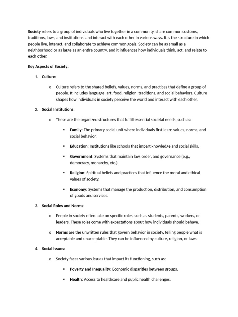Key Aspects and Importance of Society | PDF | Society | Social Psychology