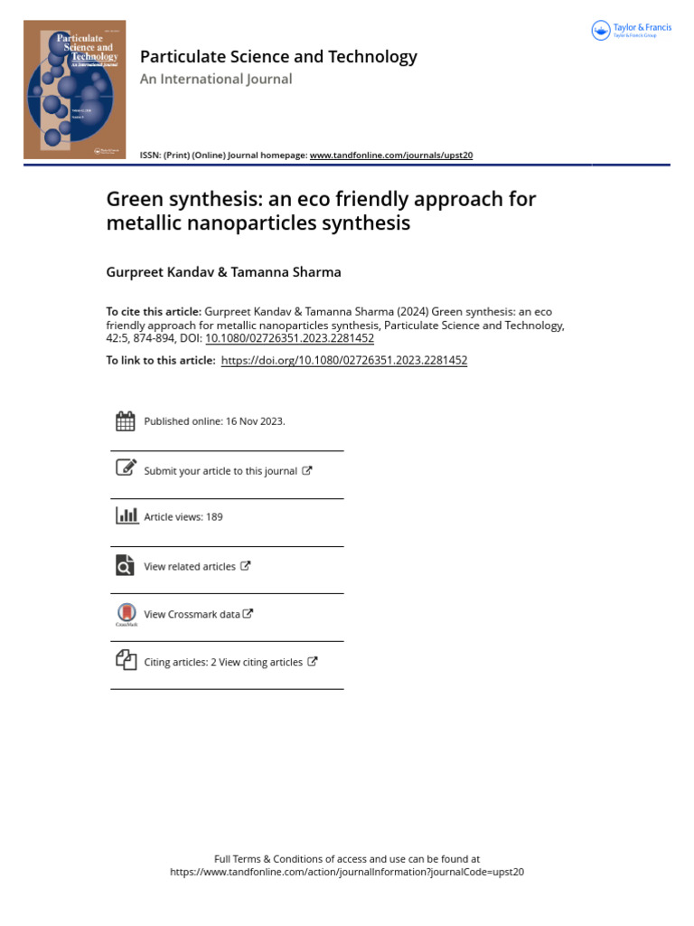 Green Synthesis an Eco Friendly Approach for Metallic Nanoparticles Synthesis | PDF ...
