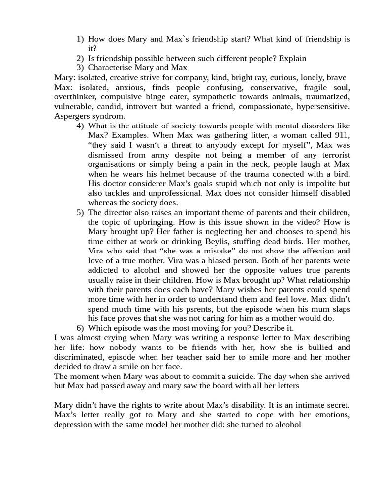 How Does Mary and Max | PDF | Abnormal Psychology | Social Psychology