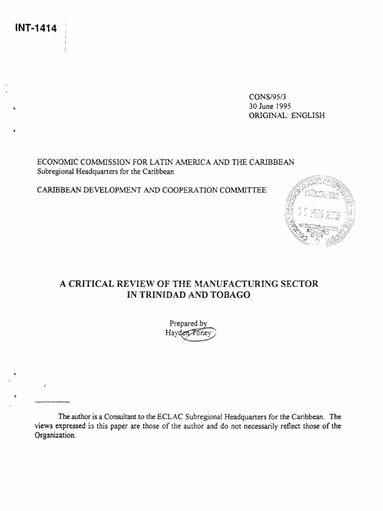 A Critical Review of The Manufacturing Sector in Trinidad and Tobago ...