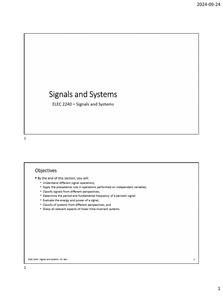 01-Signals and Systems Annotated Prof's Notes | PDF | Electrical ...
