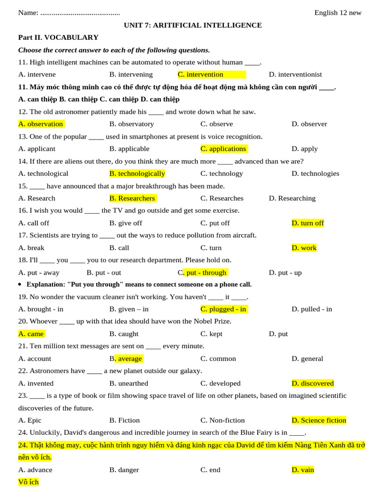 Vocabulary and Grammar on AI Concepts | PDF | Robot | Robotics
