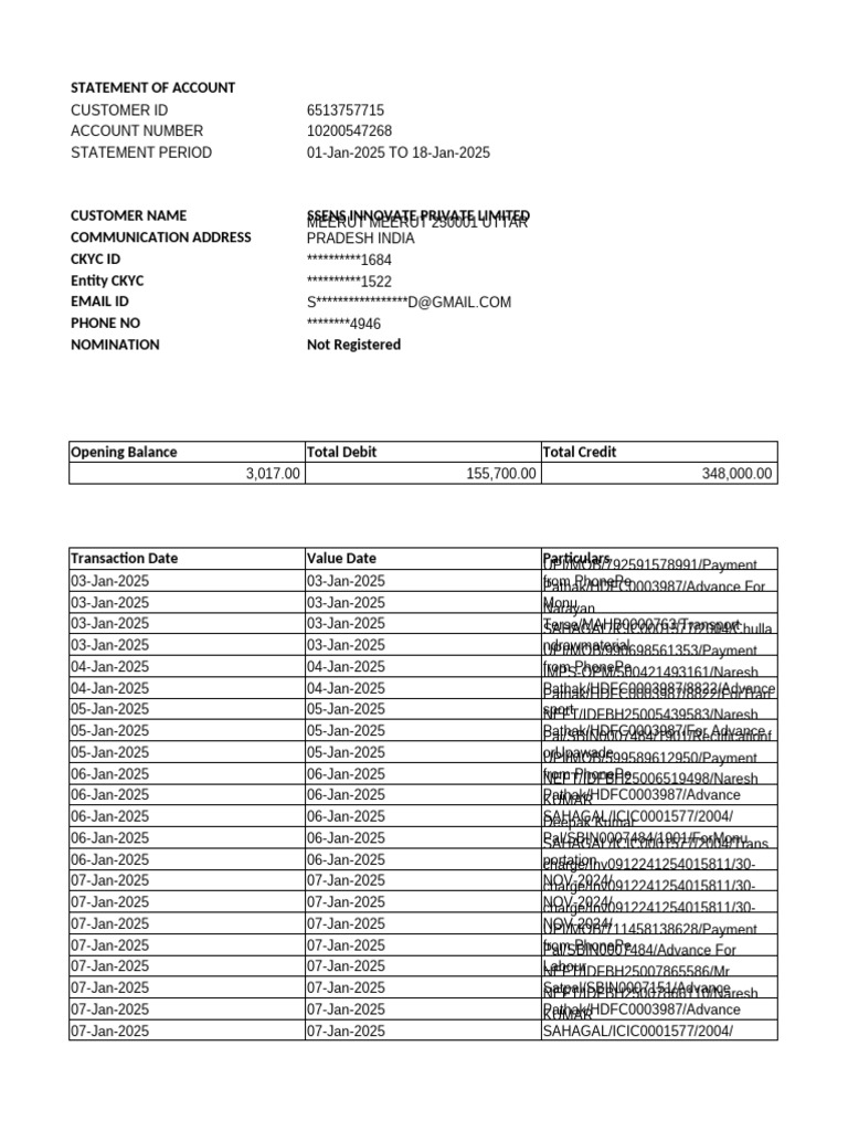 SSENS Account Statement Jan 2025 | PDF | Automated Teller Machine ...
