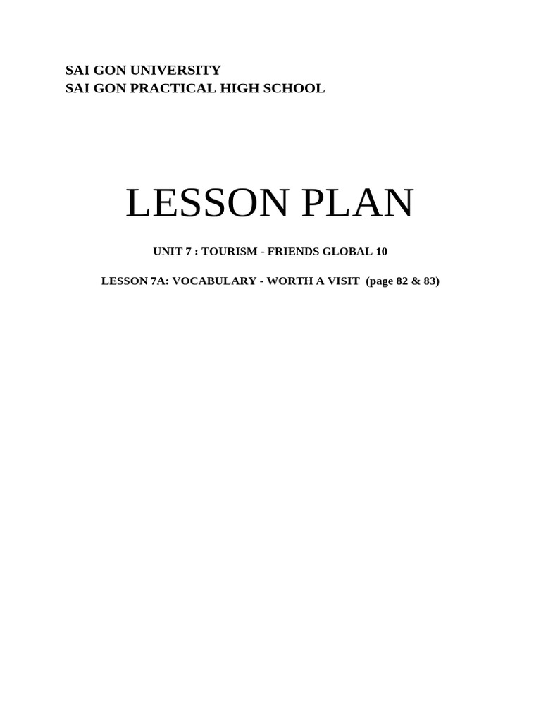 Lesson Plan: Tourism Vocabulary for 10A2 | PDF | Vocabulary | Learning