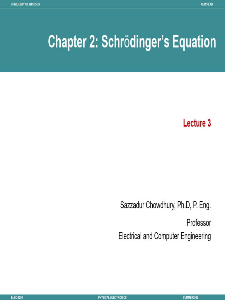 Lecture 3 Schrodinger's Equation and Solution | PDF | Schrödinger Equation | Electron