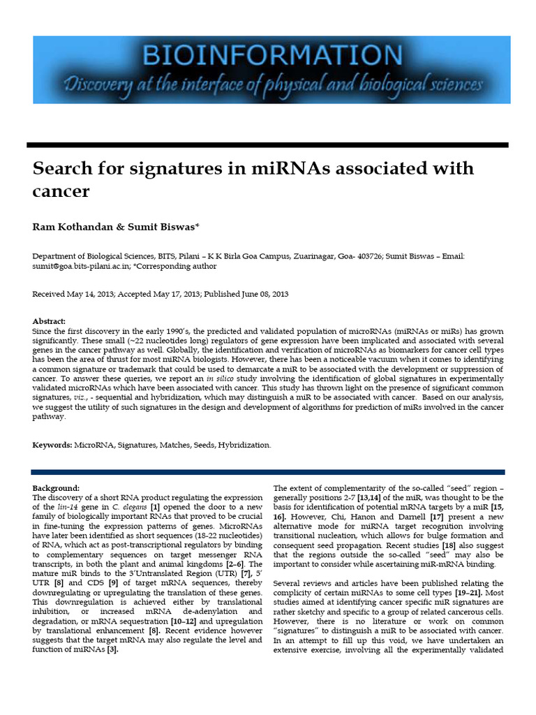 Bioinf Ram | PDF | Micro Rna | Messenger Rna