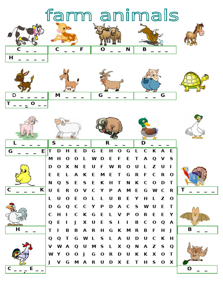 Farm Animals Wordsearch Wordsearches | PDF | Animals And Humans ...