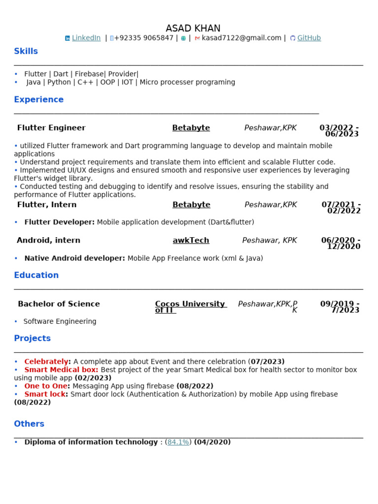 ASADResume 2023 | PDF | Mobile App | Computer Engineering