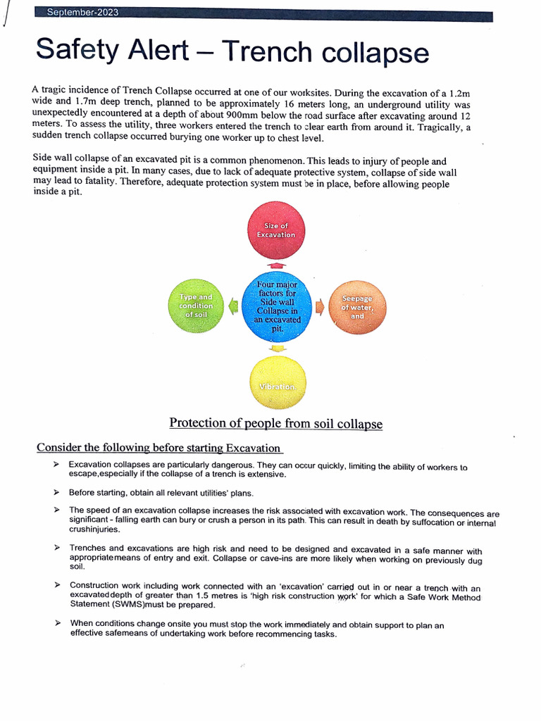 Trench Collapse Safety Alert - Sept 2023 | PDF | Trench