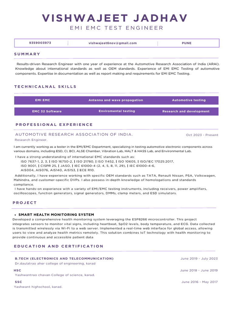 VISHWAJEET JADHAV Resume | PDF | Electromagnetic Compatibility ... VISHWAJEET JADHAV Resume | PDF | Electromagnetic Compatibility ...