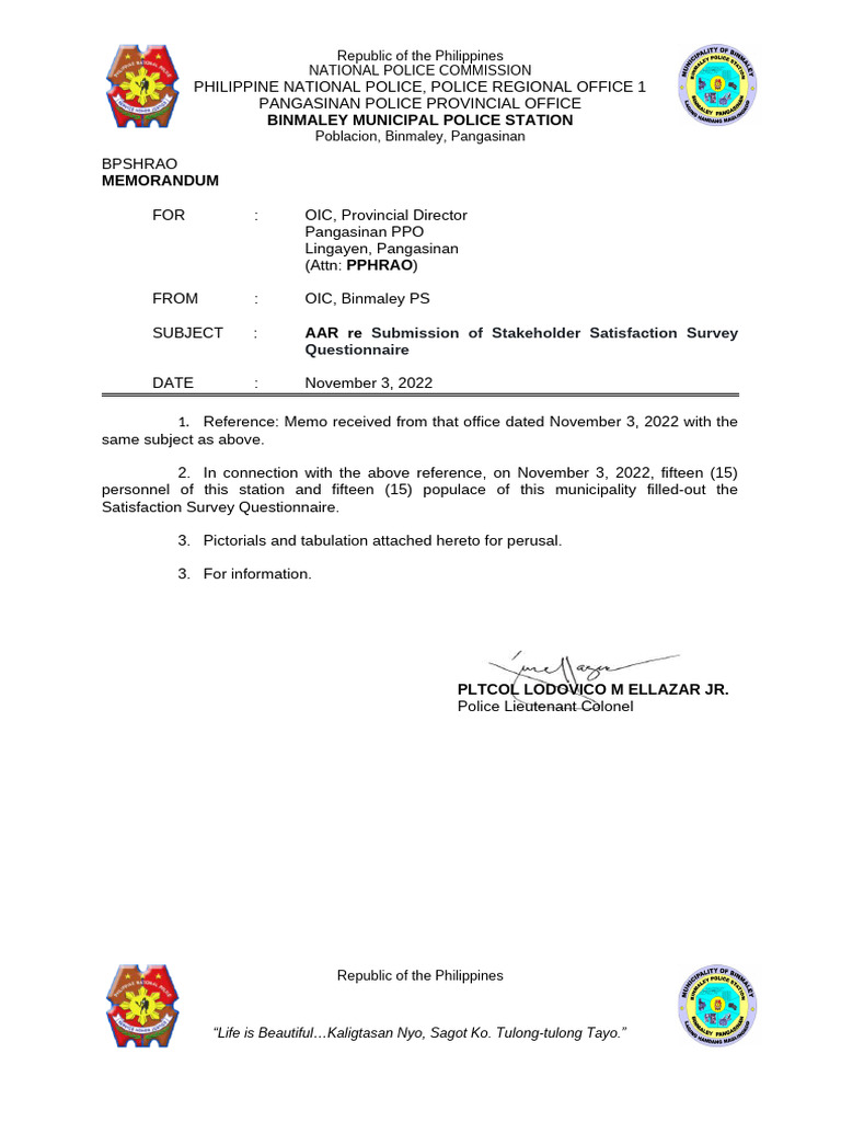 Binmaley Police Station Survey Results | PDF | Government | Philippines