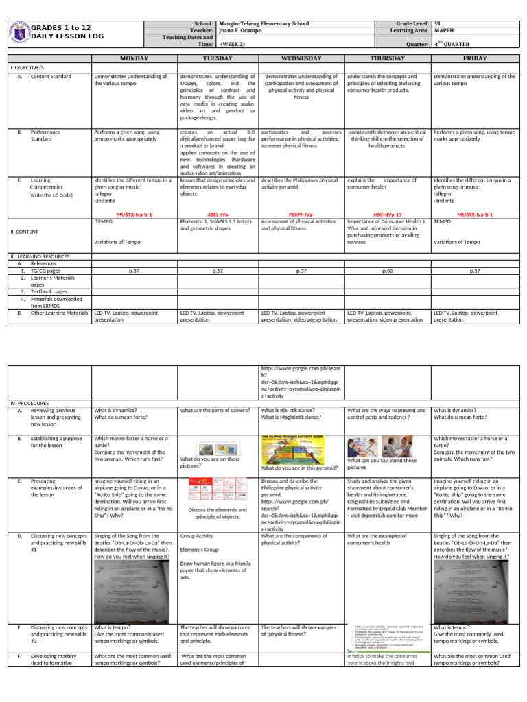 MAPEH DLL (1) | PDF | Learning