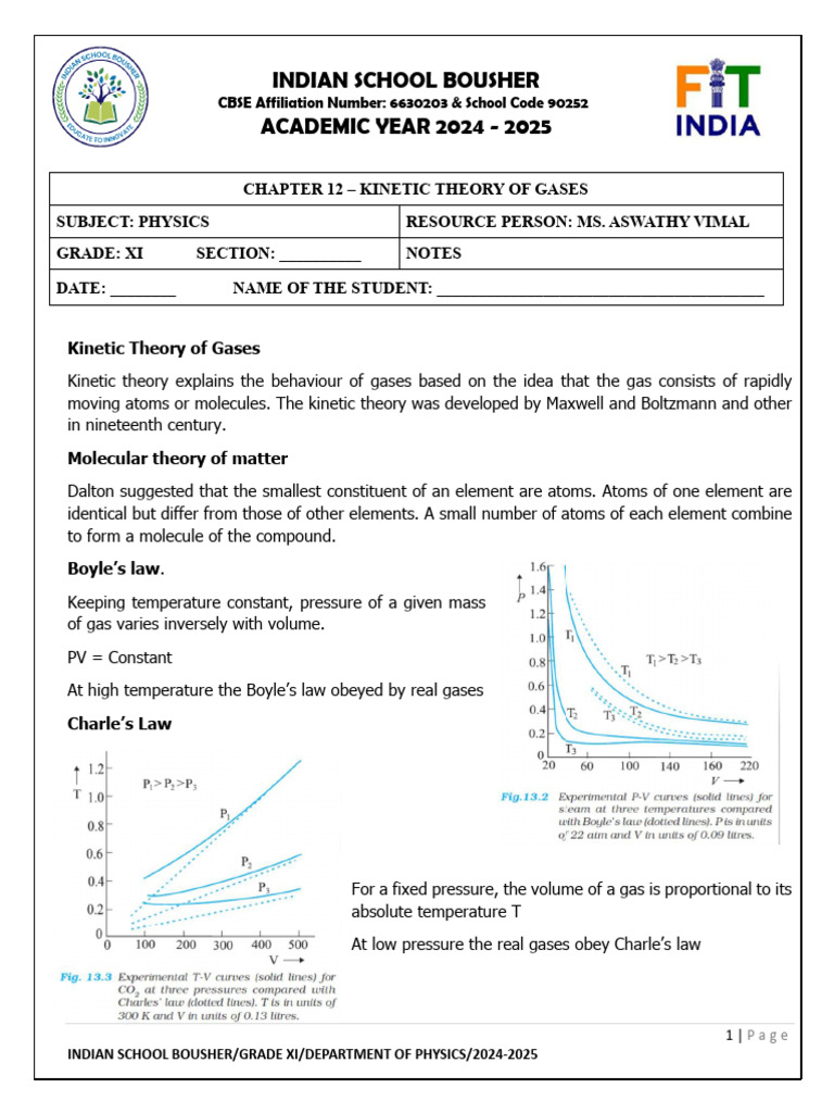 Kinetic Theory of Gases Notes for Grade XI | PDF | Gases | Temperature